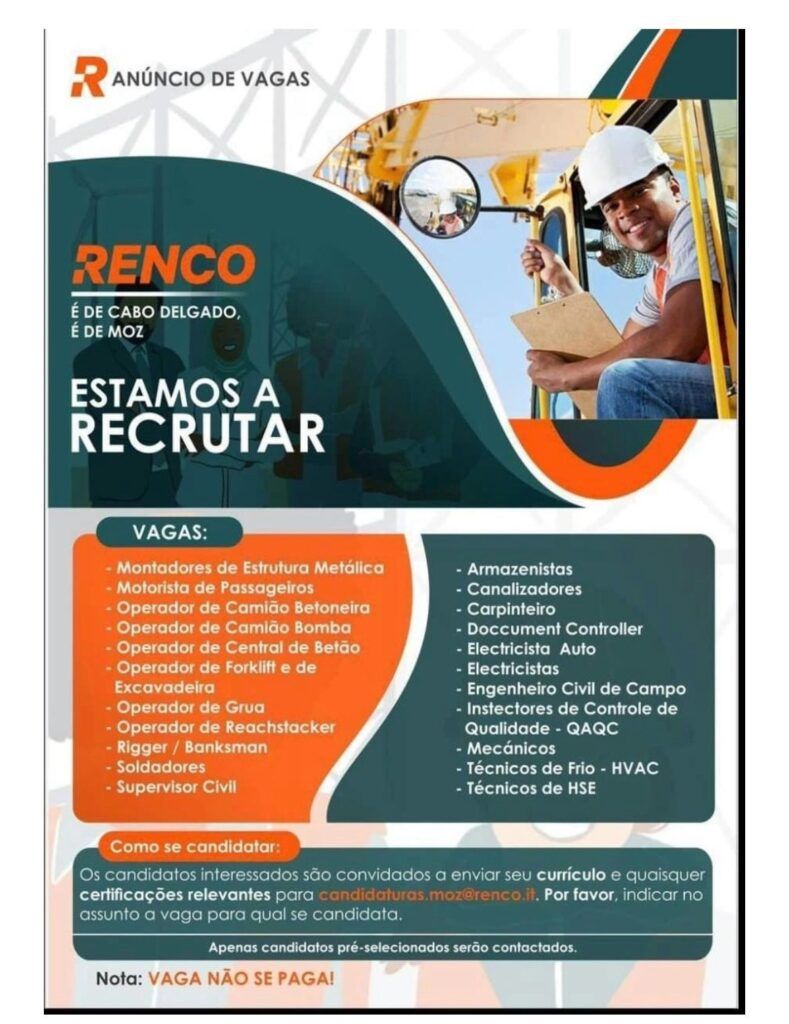 A RENCO abre com urgência (23) Vagas para grandes projectos em ...